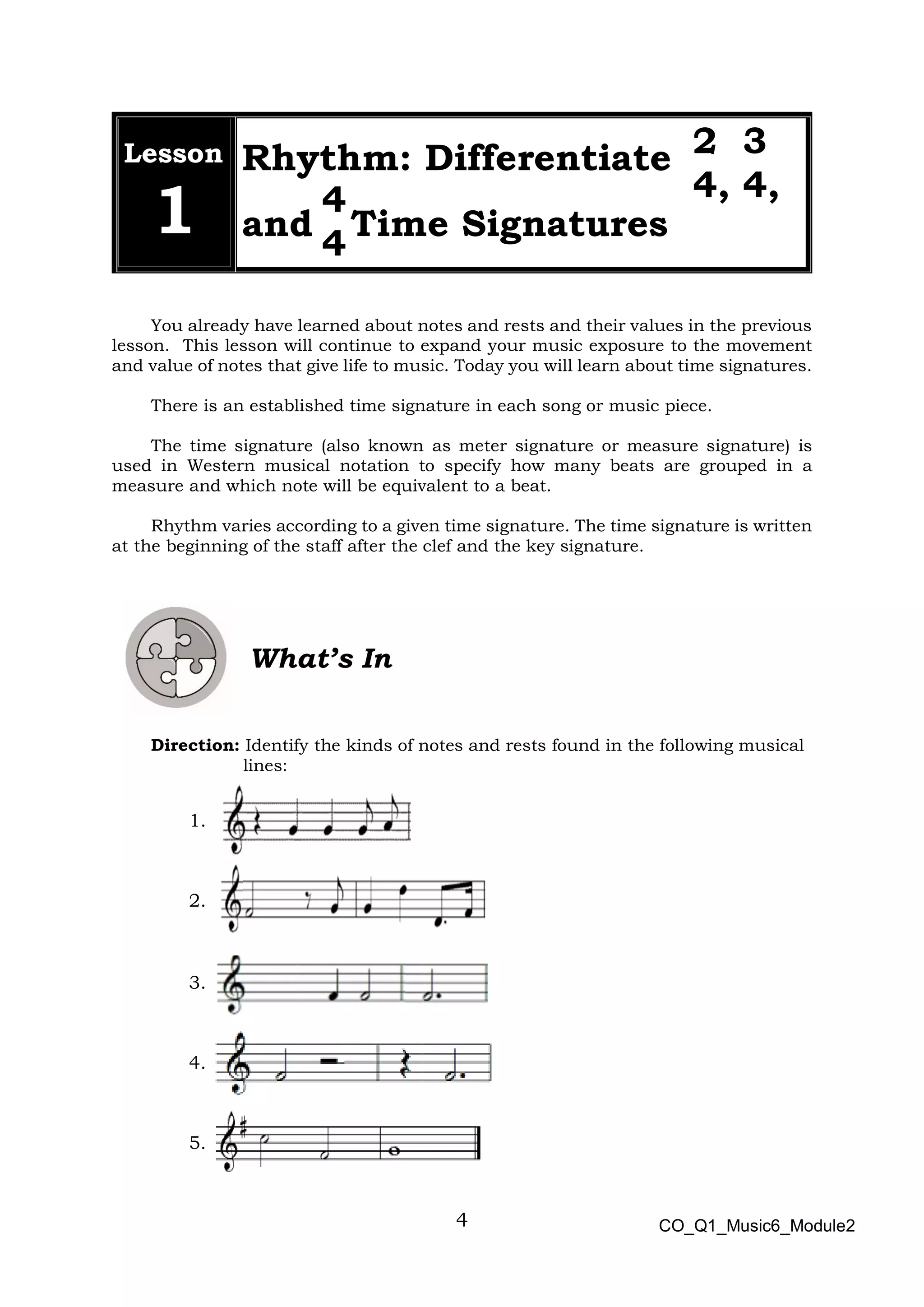 Music6 q1 mod2_rhythm-differentiate-time-signatures_version3 | PDF ...