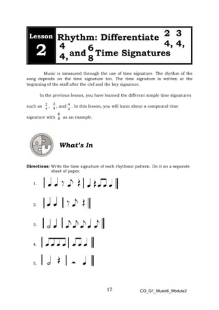 Music6 q1 mod2_rhythm-differentiate-time-signatures_version3 | PDF