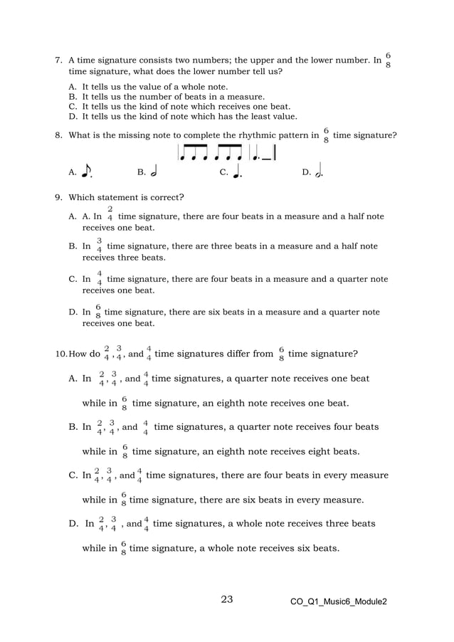 Music6 q1 mod2_rhythm-differentiate-time-signatures_version3 | PDF ...