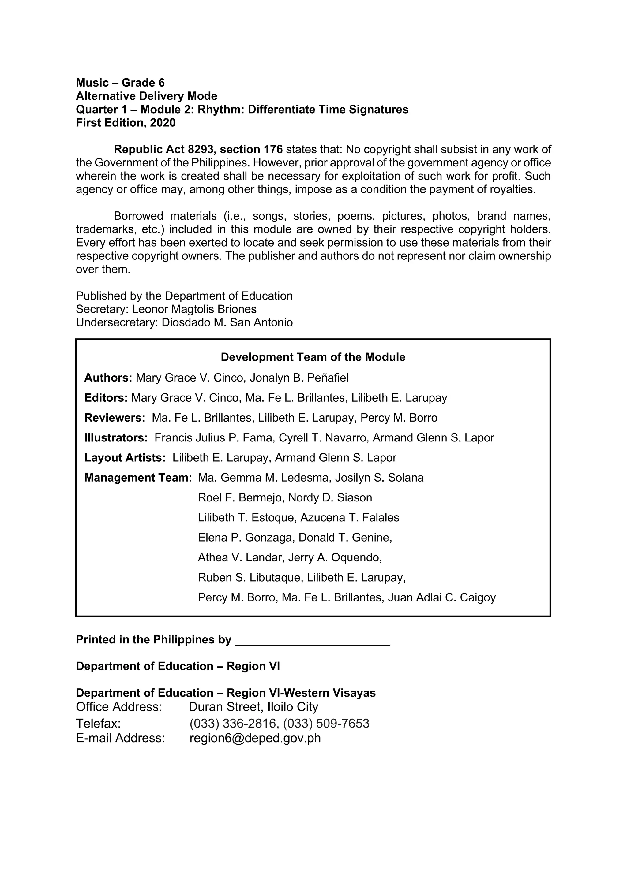 Music6 q1 mod2_rhythm differentiate time signatures_final08032020 | PDF