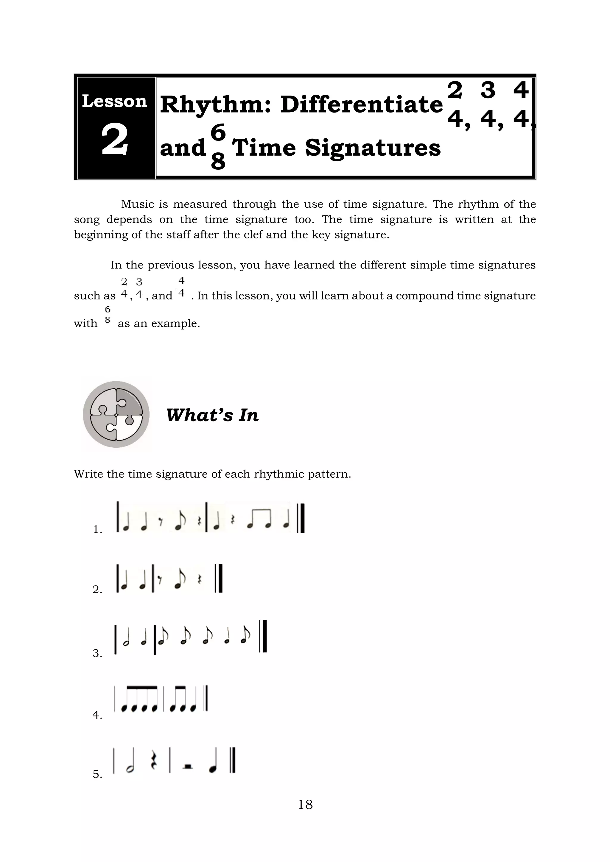 Music6 q1 mod2_rhythm differentiate time signatures_final08032020 | PDF