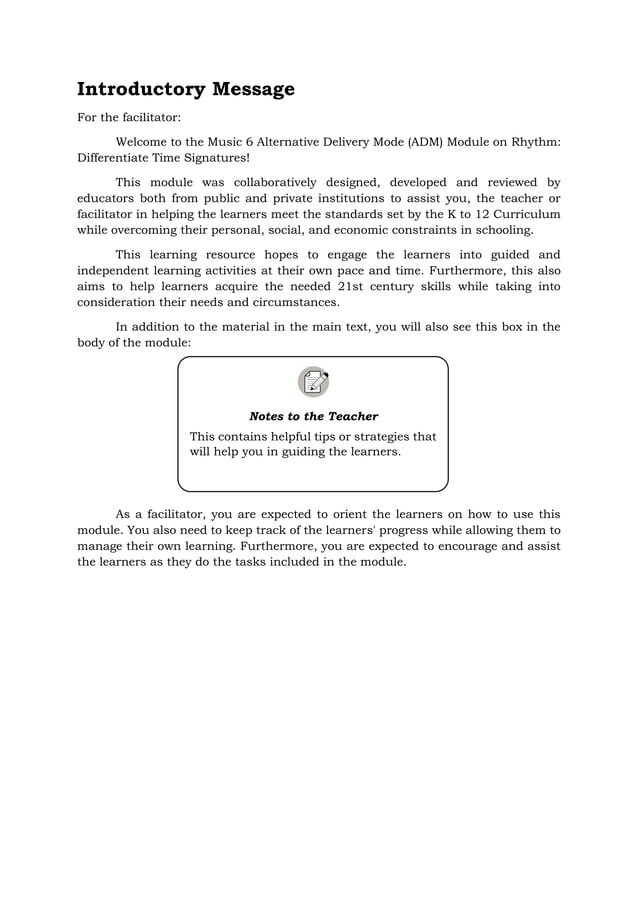 Music6 q1 mod2_rhythm differentiate time signatures_final08032020 | PDF