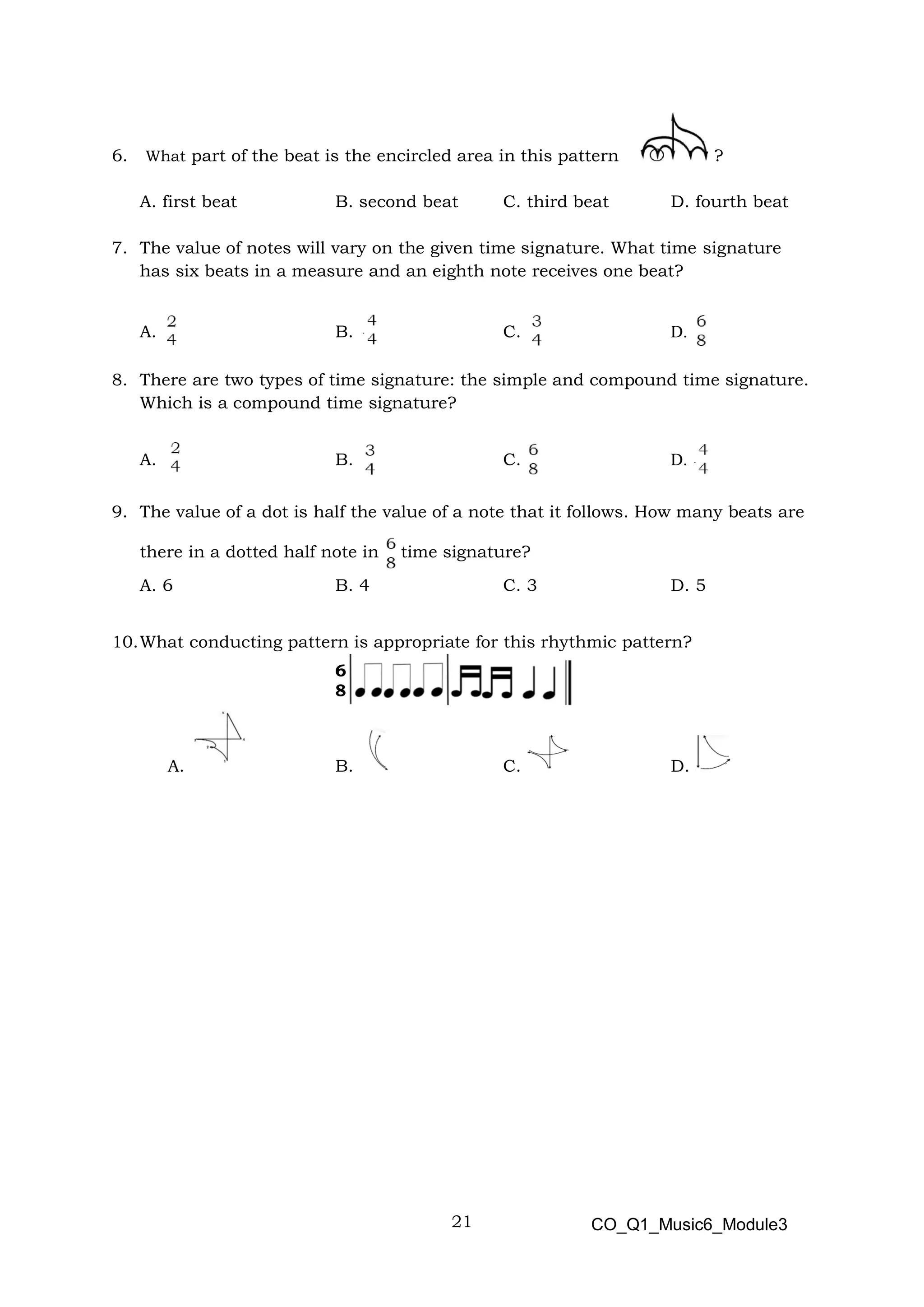 Music6 q1 mod3_rhythm-conduct-time-signatures_version3 | PDF