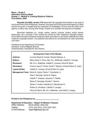 Music6 q1 mod4_creating-rhythmic-patterns_version3 | PDF
