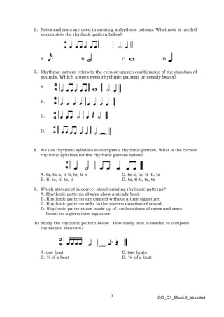 Music6 q1 mod4_creating-rhythmic-patterns_version3 | PDF