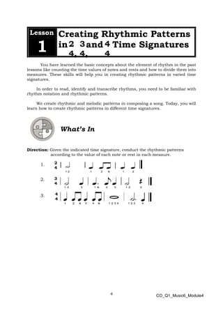 Music6 q1 mod4_creating-rhythmic-patterns_version3 | PDF