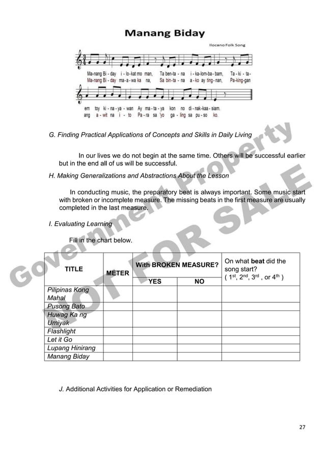 Music 6 quarter 1 | PDF | Music | Entertainment