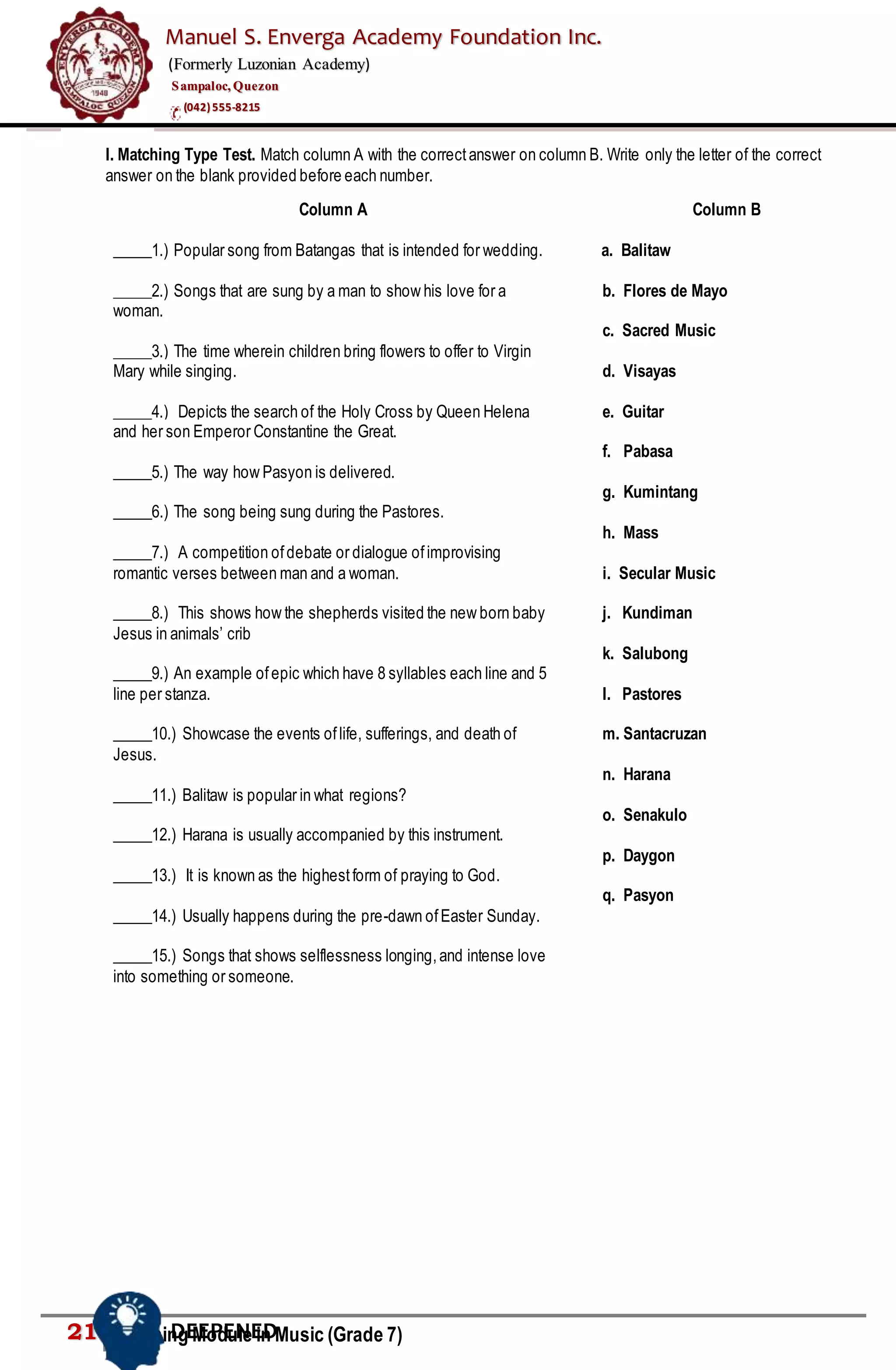 Music 7 Module (1 st quarter) | DOCX
