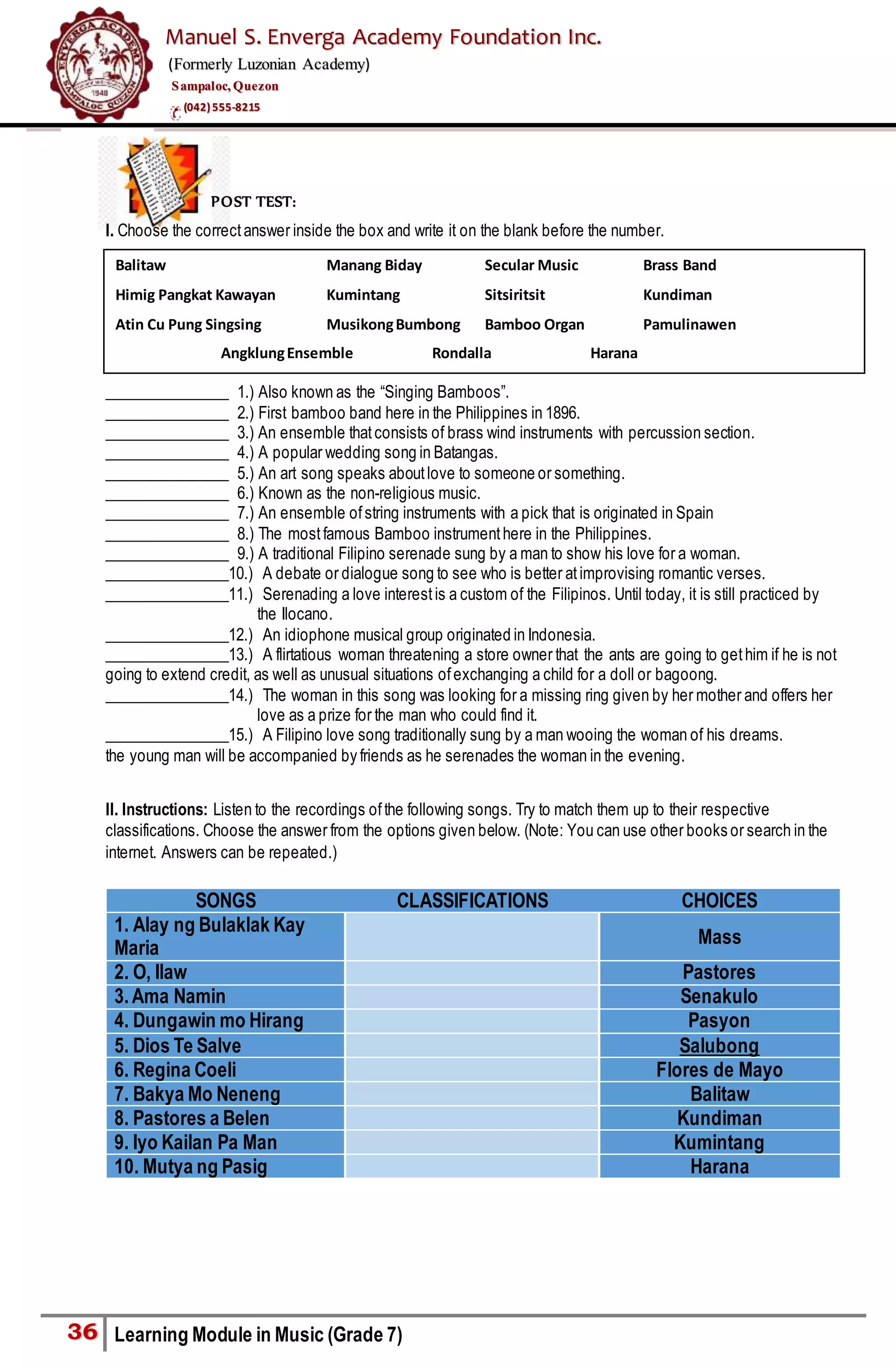 Music 7 Module (1 st quarter) | DOCX