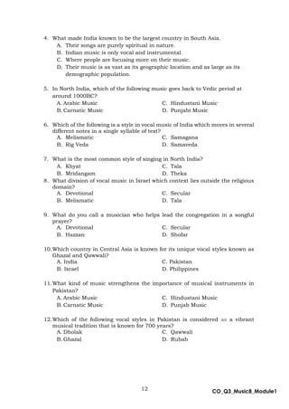 MUSIC8 quarter 3 grade 8 south asia module 1 | PDF
