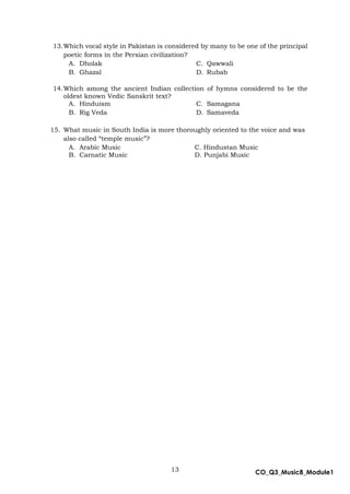 MUSIC8 quarter 3 grade 8 south asia module 1 | PDF