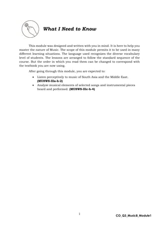 MUSIC8 quarter 3 grade 8 south asia module 1 | PDF