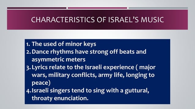 Music 8 3 rd quarter music of israel | PPTX | Musicals | Genres