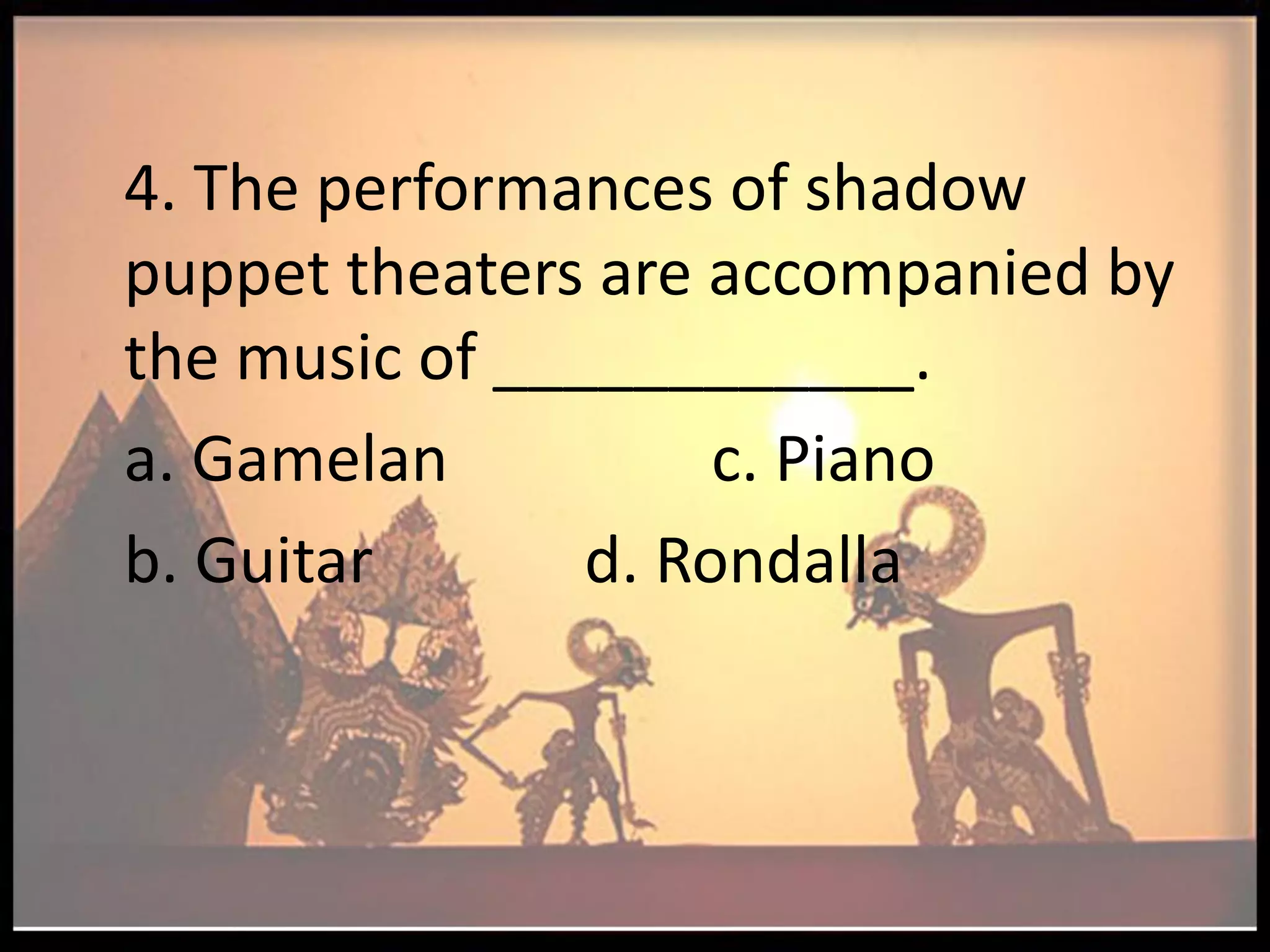 Music 8 lesson #1 wayang kulit | PDF