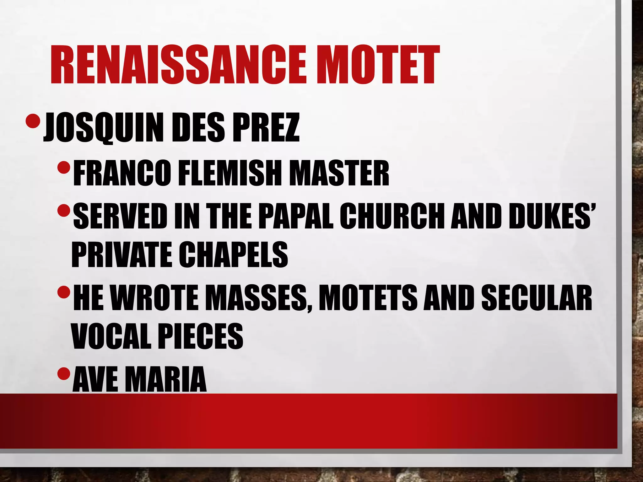 Music 9 lesson #2 music of the renaissance period | PPTX