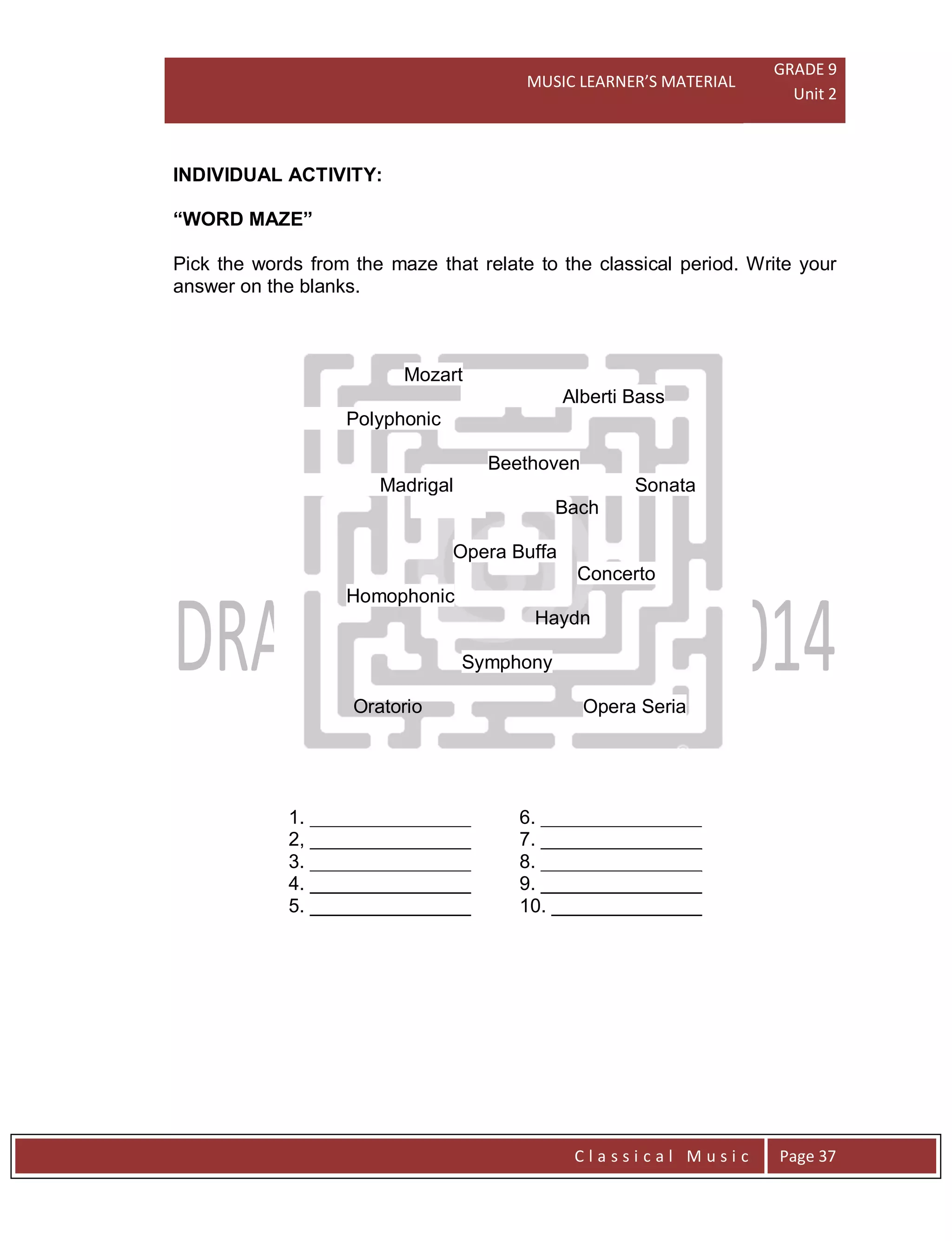 MAPEH Music Grade 9 | PDF