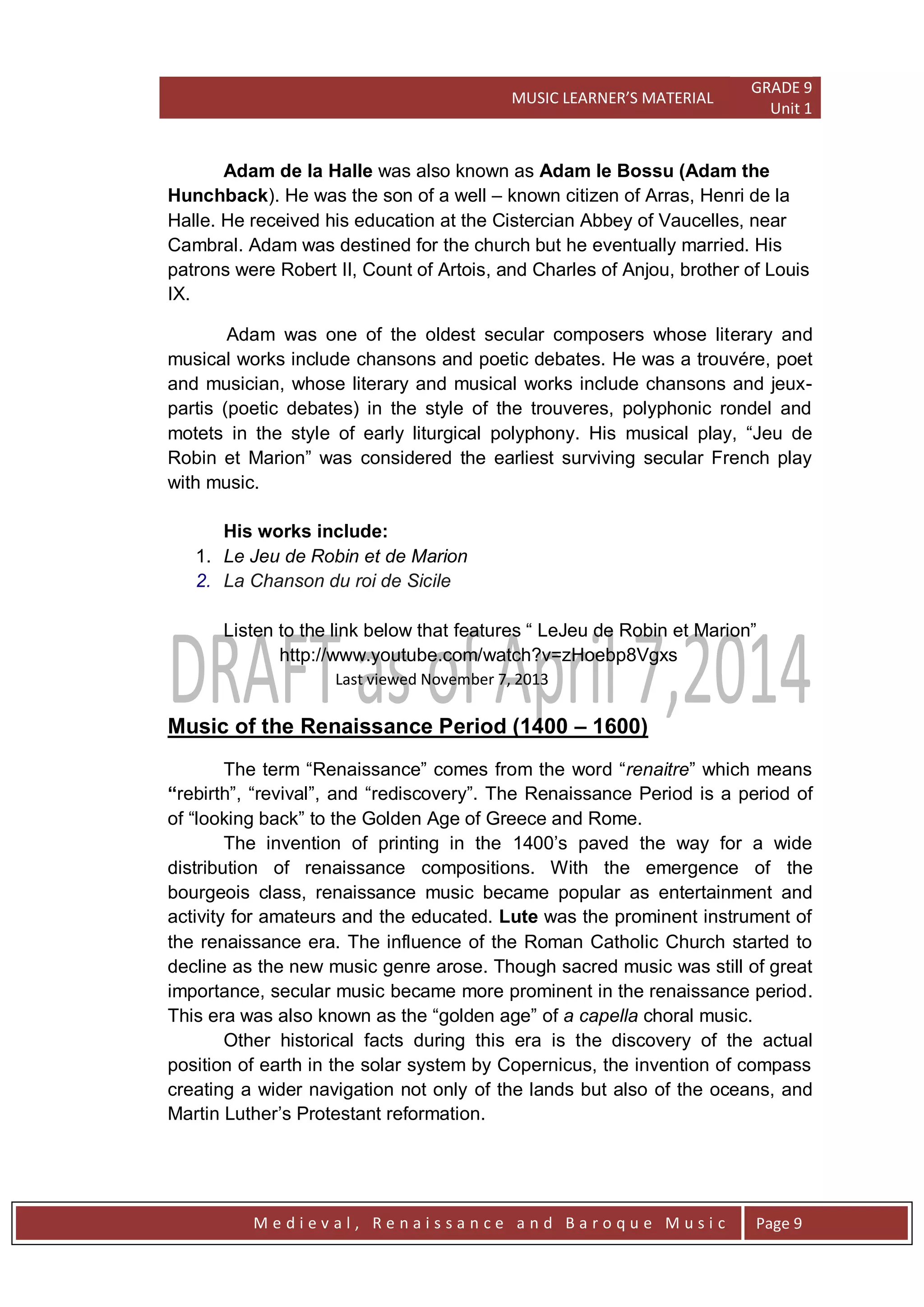 MAPEH Music Grade 9 | PDF