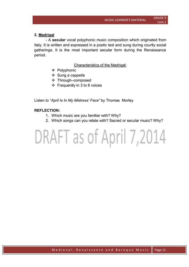 MAPEH Music Grade 9 | PDF