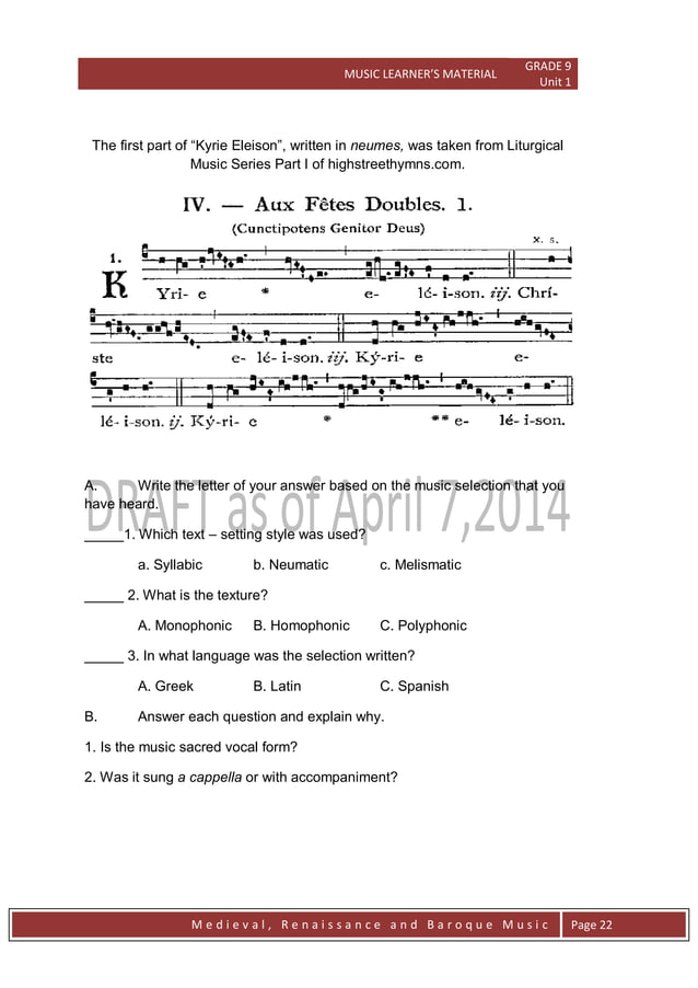 MAPEH Music Grade 9 | PDF