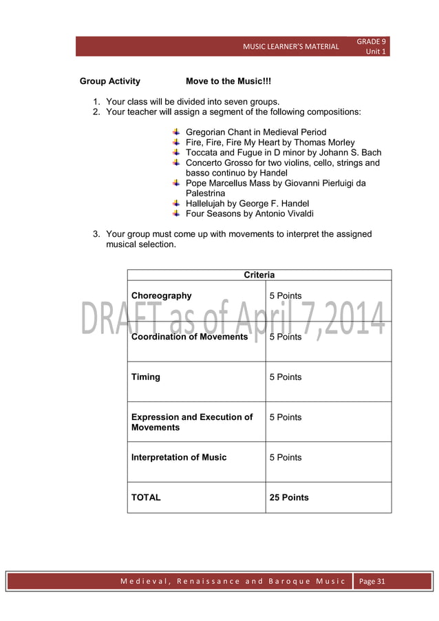 MAPEH Music Grade 9 | PDF