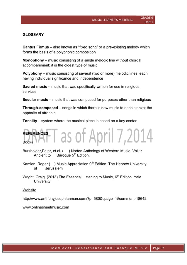 MAPEH Music Grade 9 | PDF