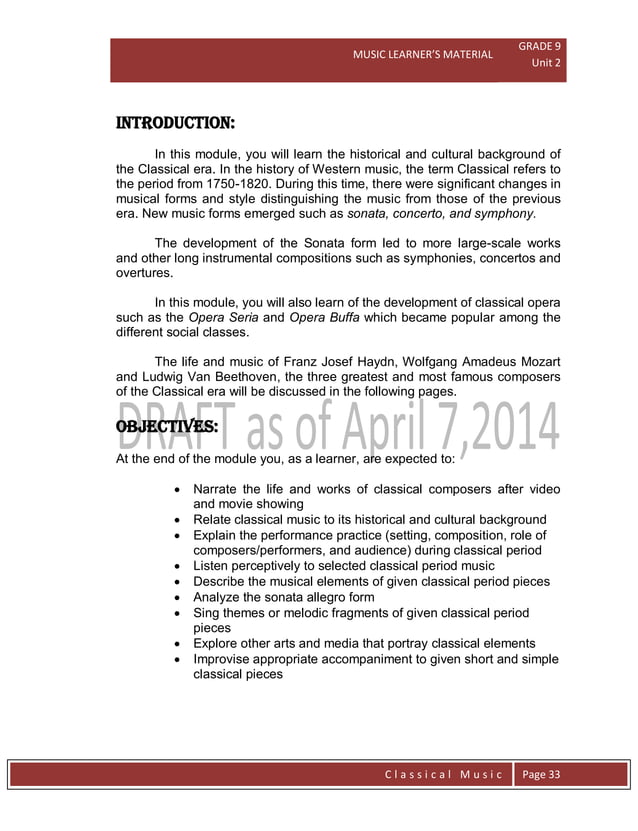 MAPEH Music Grade 9 | PDF