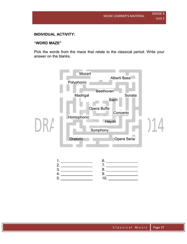 MAPEH Music Grade 9 | PDF