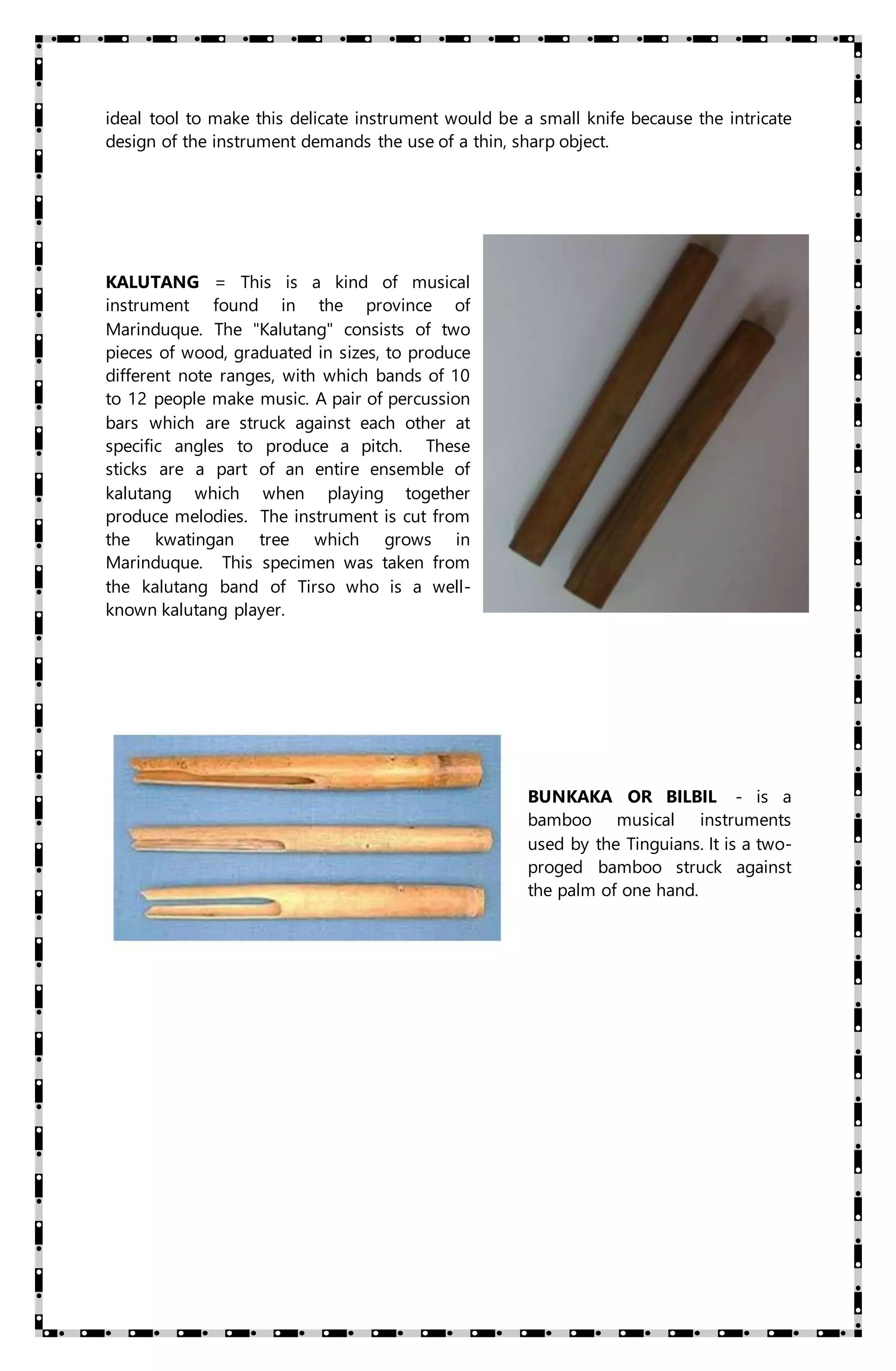 Musical instrument in mindoro palawan and visayas | DOCX