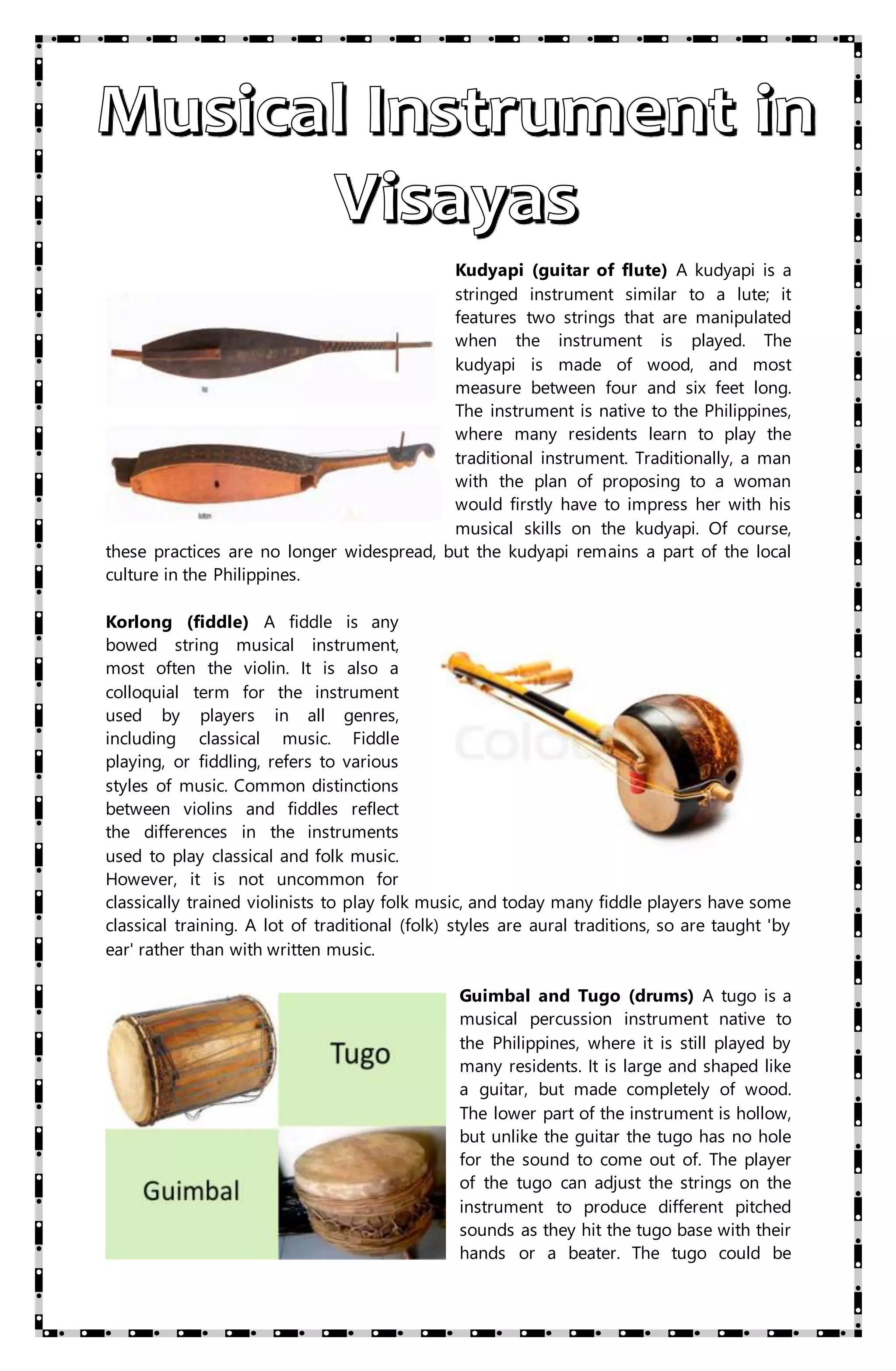 Musical instrument in mindoro palawan and visayas | DOCX