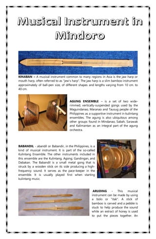 Musical instrument in mindoro palawan and visayas | DOCX