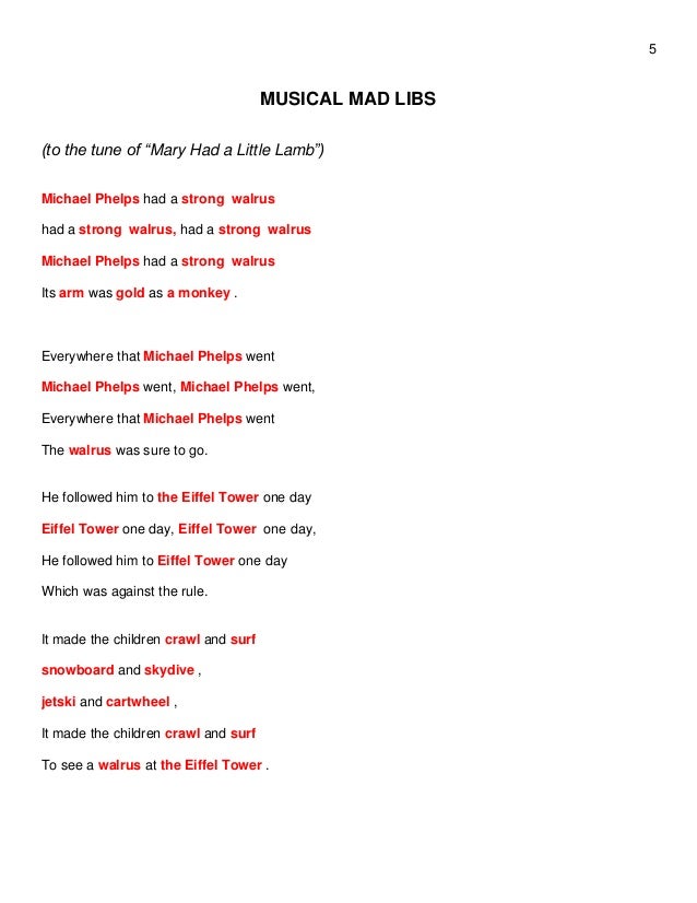 Musical mad libs july 6, 2015