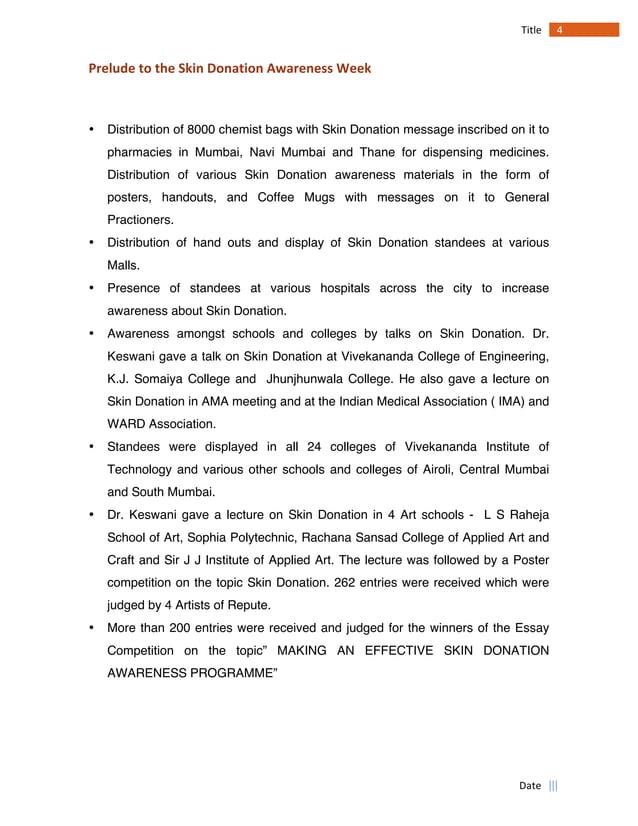 Skin Donation Awareness Week - a Report | PDF | Skin and Dermatology ...