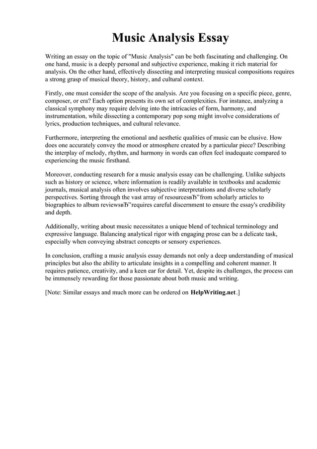 Music Analysis Essay. Music Song Analysis - A-Level Music - Marked by ...