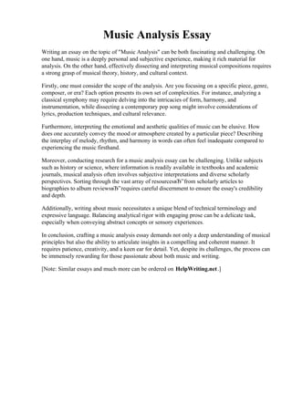 Music Analysis Essay. Music Song Analysis - A-Level Music - Marked by ...