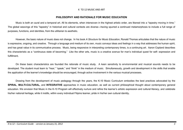 K to 12 Curriculum Guide for Music and Arts | PDF | Children\'s Music ...