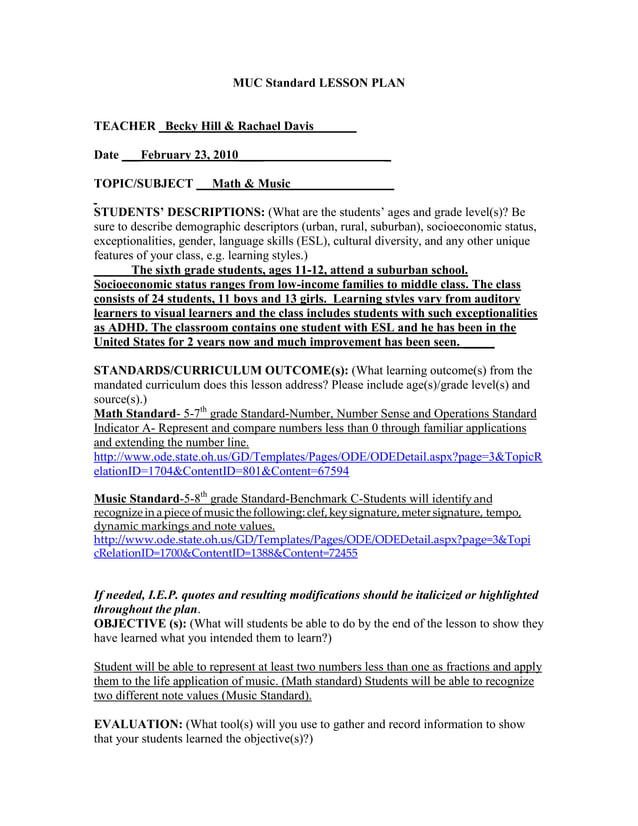 Music and math lesson plan | PDF