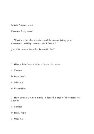 Music Appreciation Carmen Assignment 1 What Are The Docx