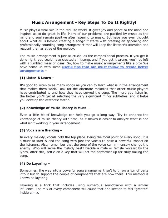 Music Arrangement - Key Steps to Do it Rightly!.pdf | Musicals | Genres