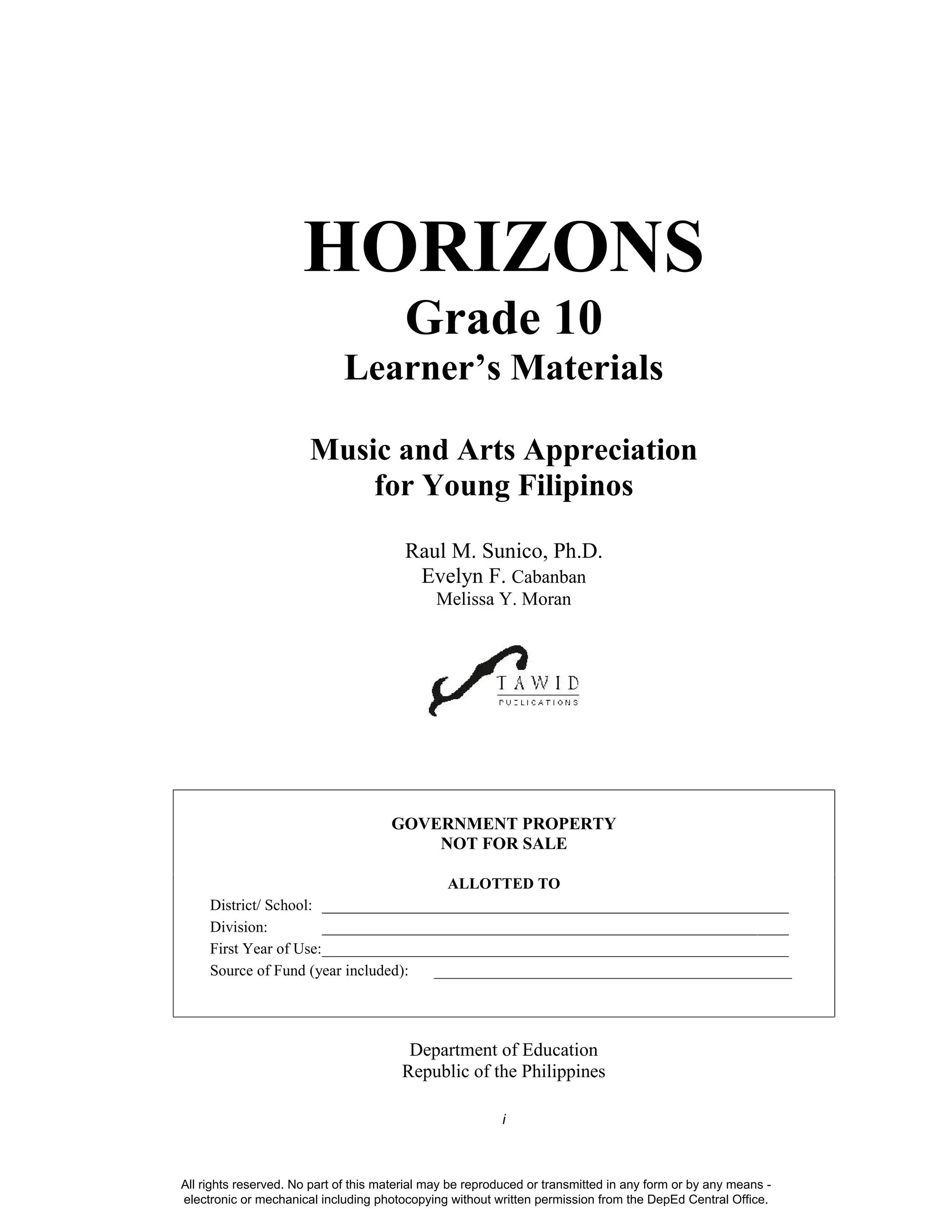 MUSIC and ARTS Gr. 10 Learner's Module Quarter 1 to 4 complete | PDF