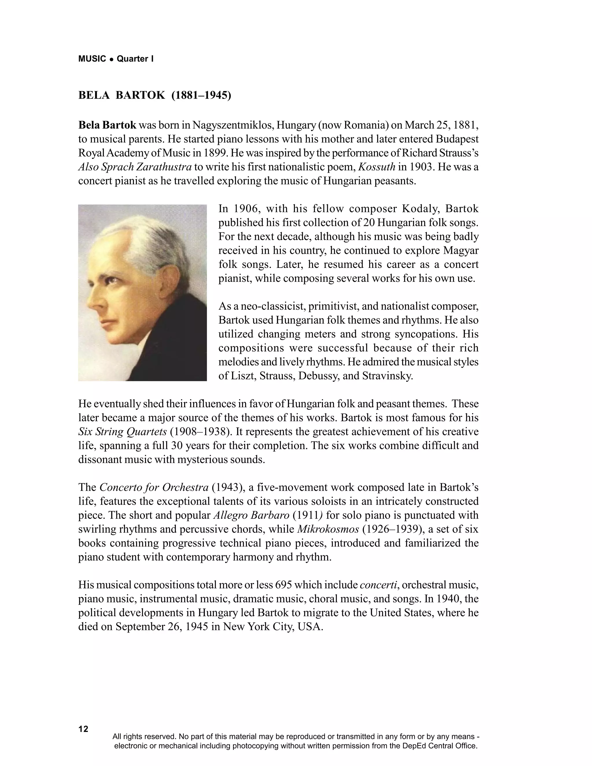 MUSIC and ARTS Gr. 10 Learner's Module Quarter 1 to 4 complete | PDF