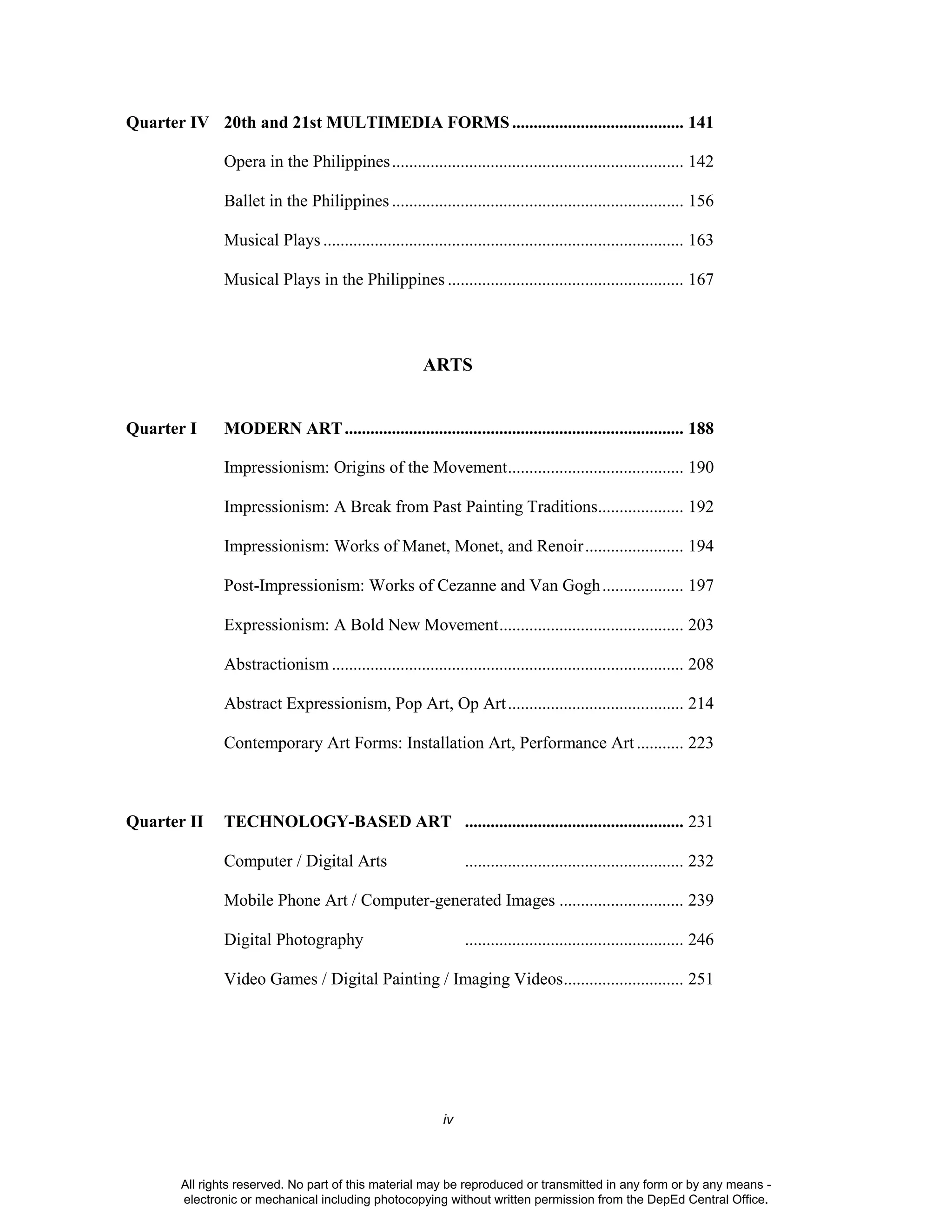 MUSIC and ARTS Gr. 10 Learner's Module Quarter 1 to 4 complete | PDF