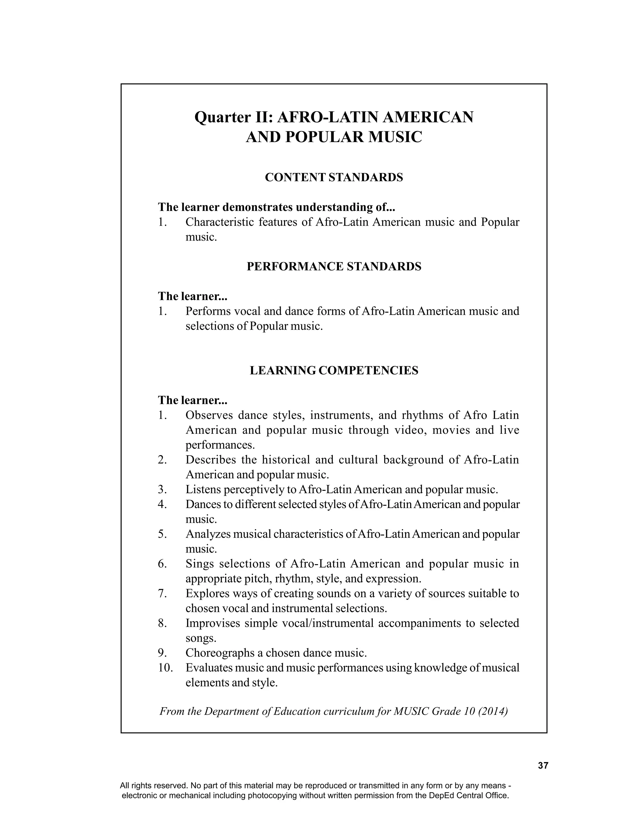 MUSIC and ARTS Gr. 10 Learner's Module Quarter 1 to 4 complete | PDF