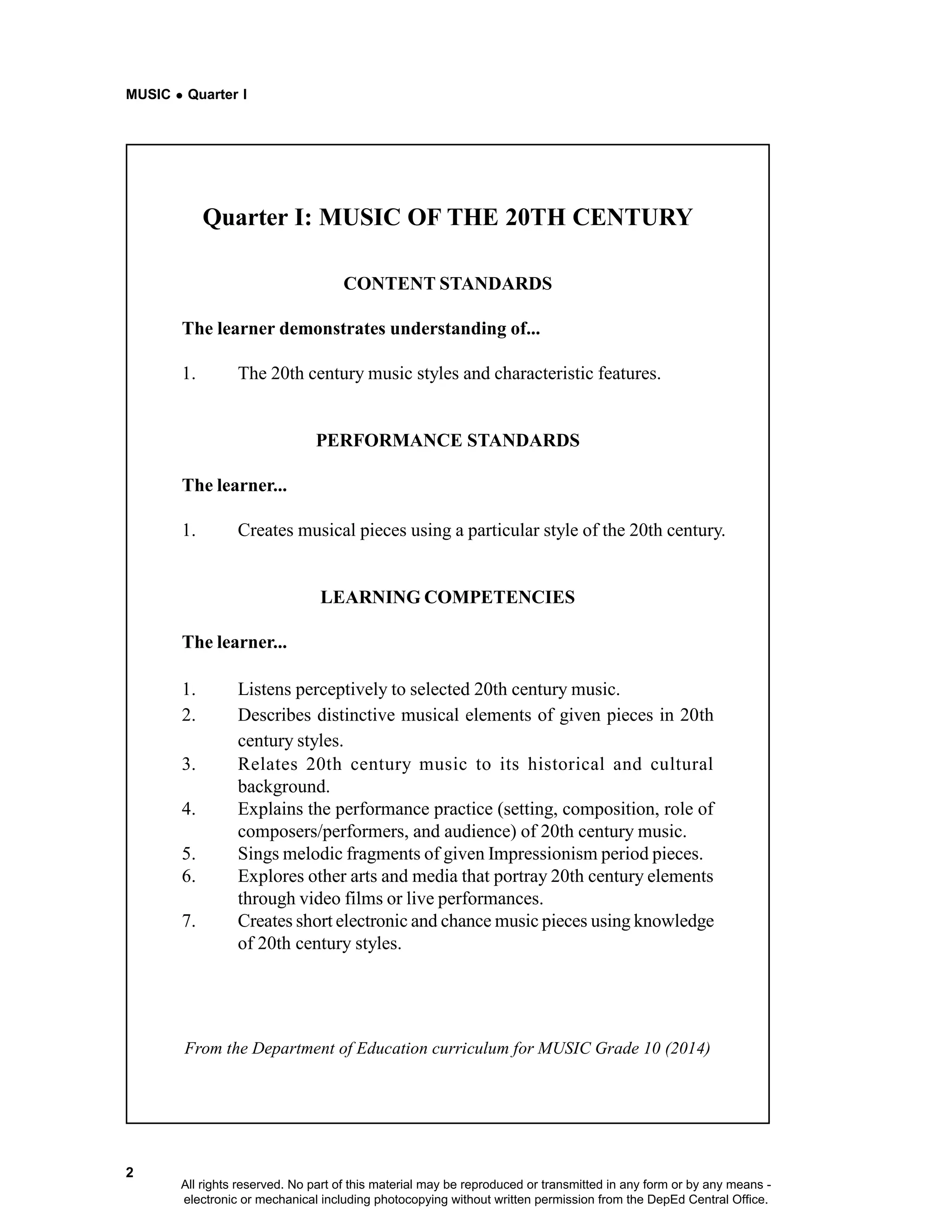MUSIC and ARTS Gr. 10 Learner's Module Quarter 1 to 4 complete | PDF