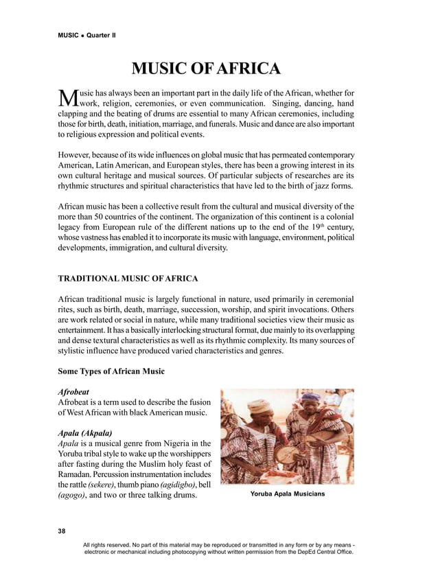 MUSIC and ARTS Gr. 10 Learner's Module Quarter 1 to 4 complete | PDF