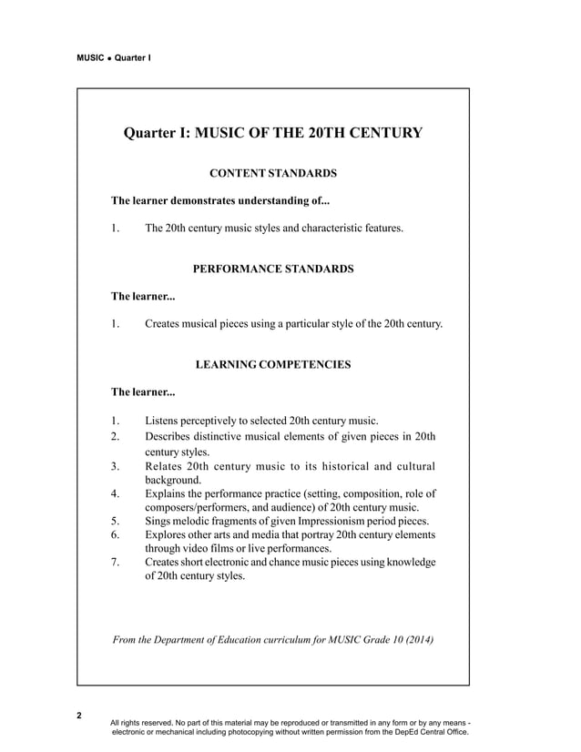 MUSIC and ARTS Gr. 10 Learner's Module Quarter 1 to 4 complete | PDF