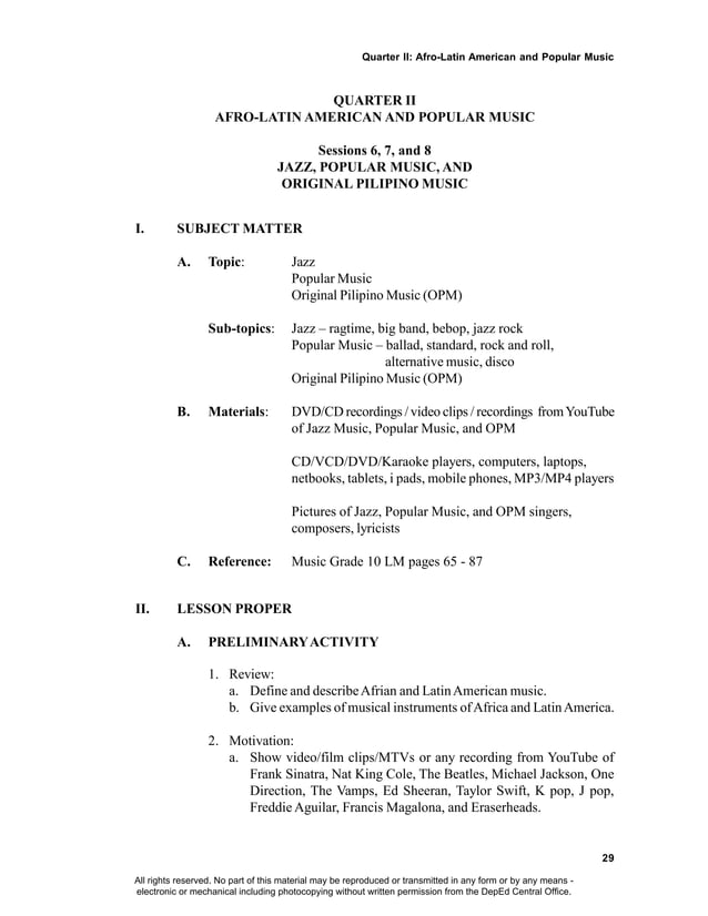 Music & arts gr10 TG Teaching Guide qtr 1 to qtr 4 complete | PDF