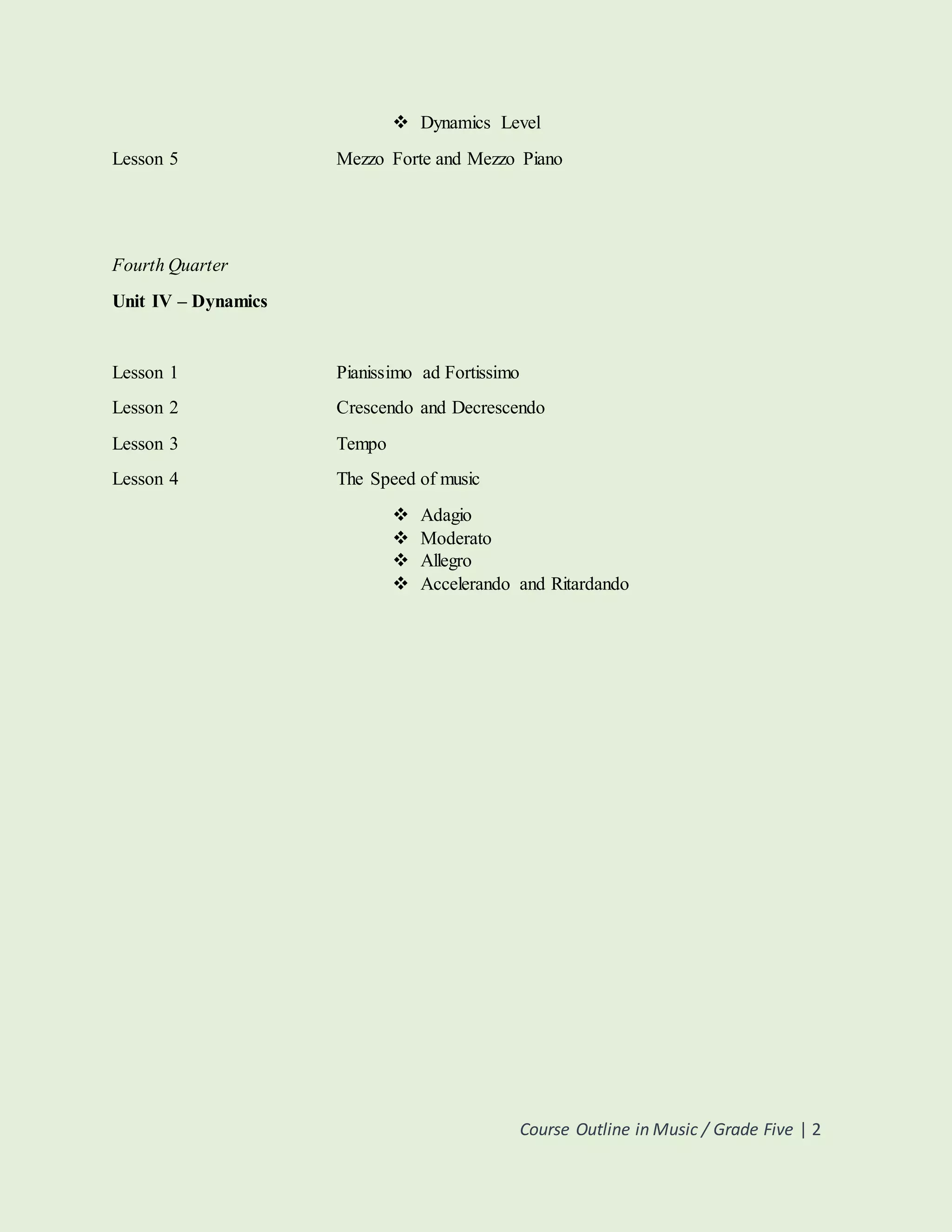 Music 5 - Course Outline | DOCX