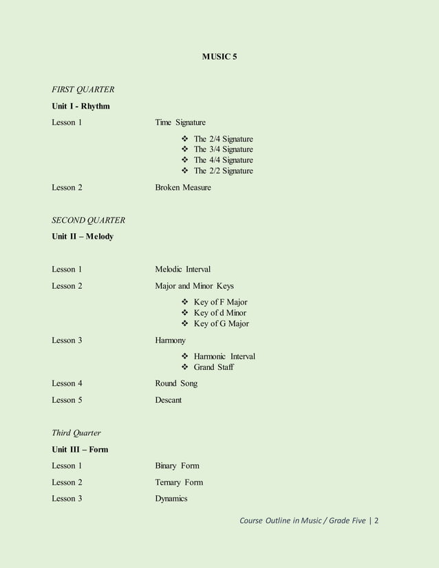 Music 5 - Course Outline | DOCX