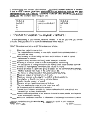 Music education ii module 1.the world of musical sounds | PDF