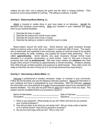 Music education ii module 1.the world of musical sounds | PDF